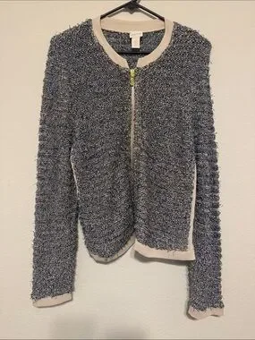 Chico's | Jackets & Coats | Chicos Textured Navy Cream Zipfront Jacket ...